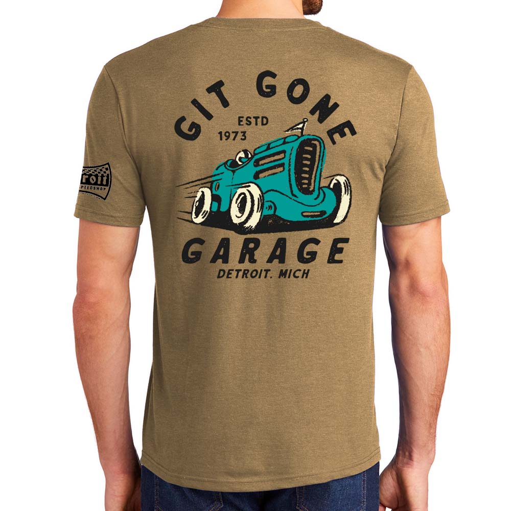 Mens Detroit Speed Shop Git Gone Garage T-shirt - Coyote Brown Triblen ...